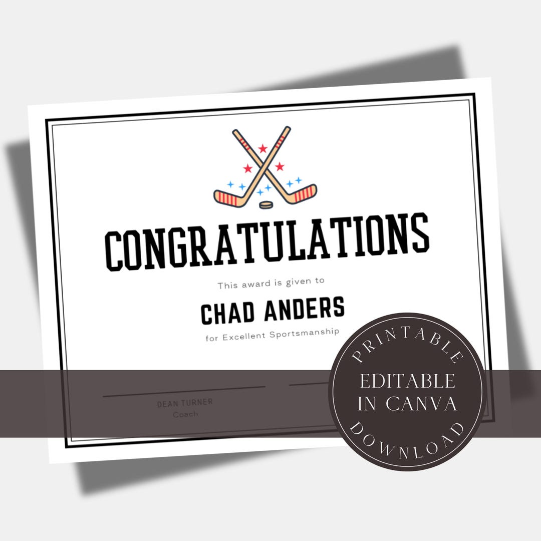 Editable Hockey Awards Template, Custom Ice Hockey Award Certificates ...