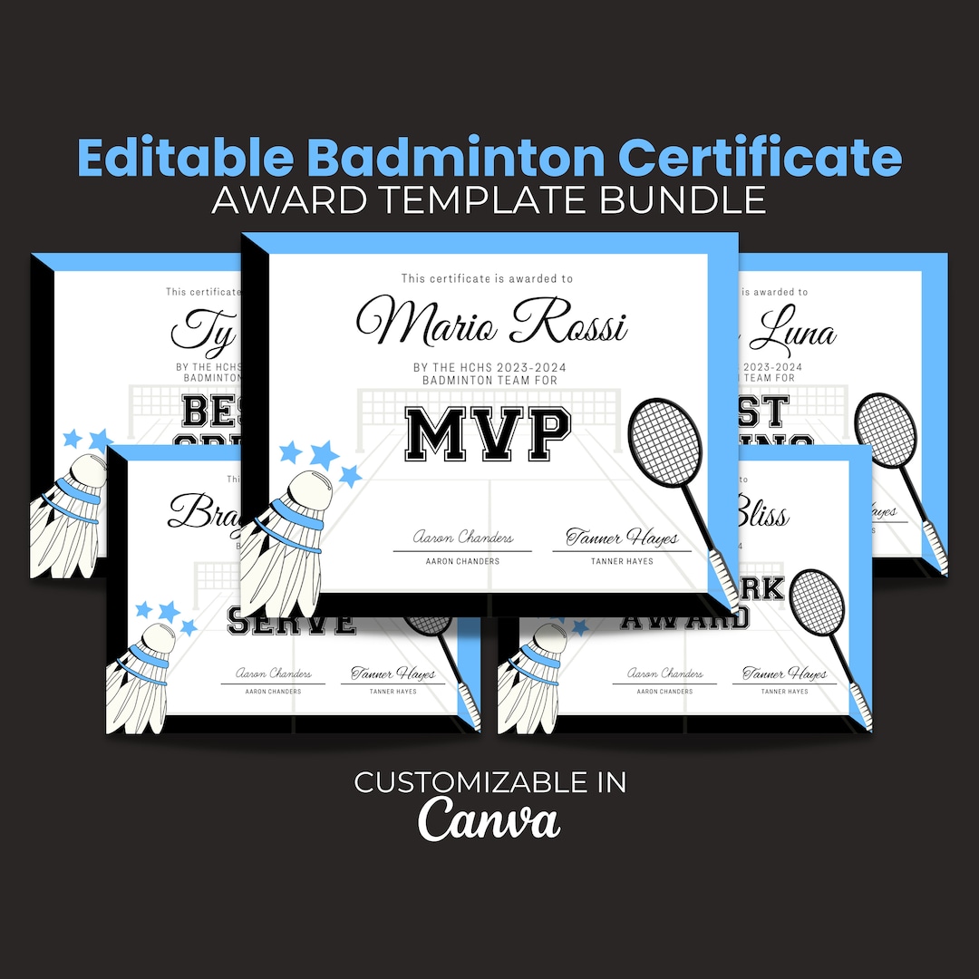Editable Badminton Certificate Template Bundle, Badminton Award ...
