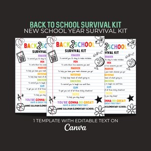 Editable Back to School Survival Kit Card Staff Teacher Gift - Etsy