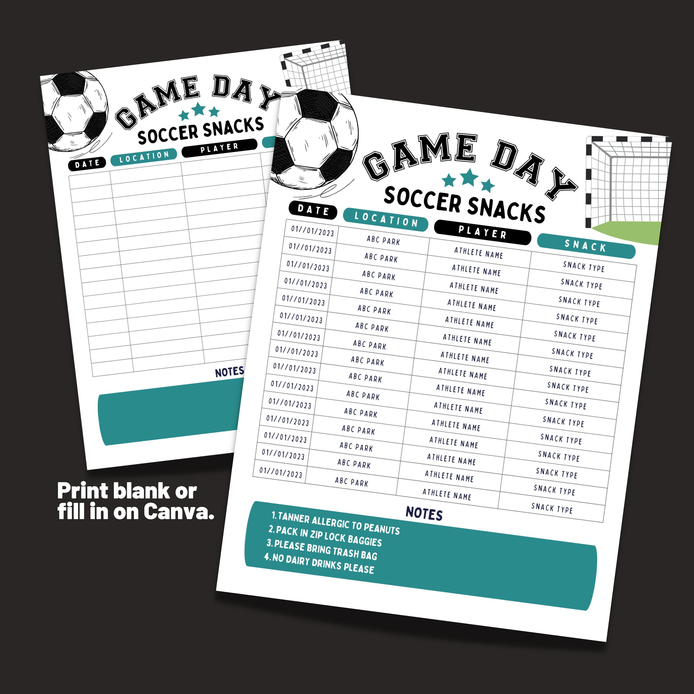 Editable Soccer Snack Sign up Sheet Game Day Schedule Canva - Etsy