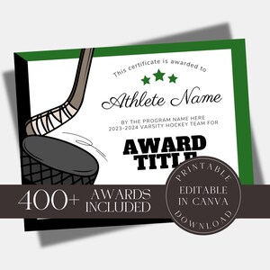 Editable Hockey Award Certificates Bundle Printable Team Awards (canva ...