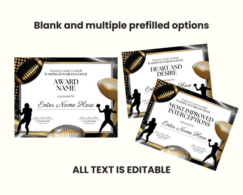 Editable Football Awards Template, Custom Football Award Certificates ...