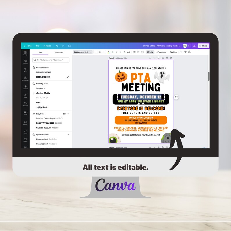 Editable October PTA PTO Meetings Flyer Canva Template - Etsy