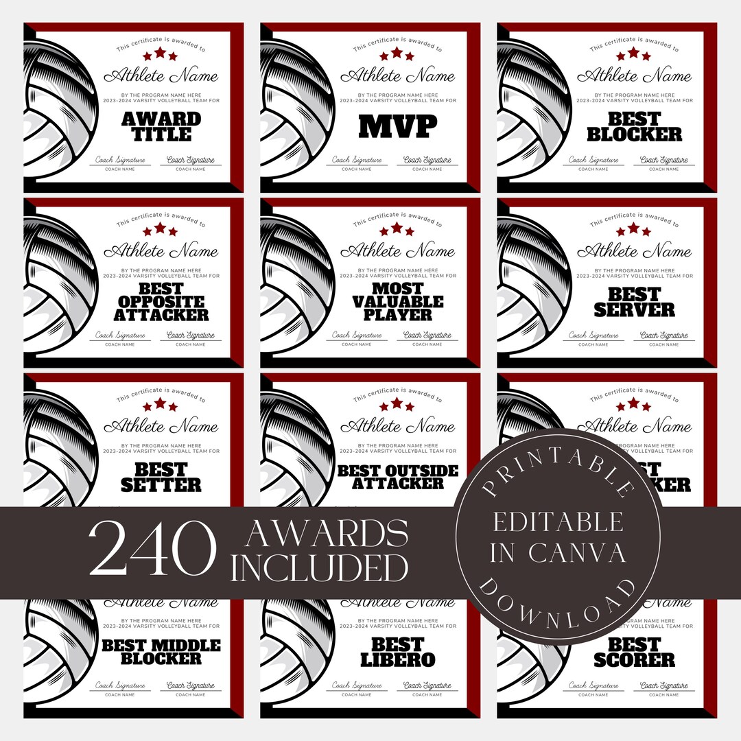 Editable Volleyball Awards Template Bundle Volleyball Certificates ...