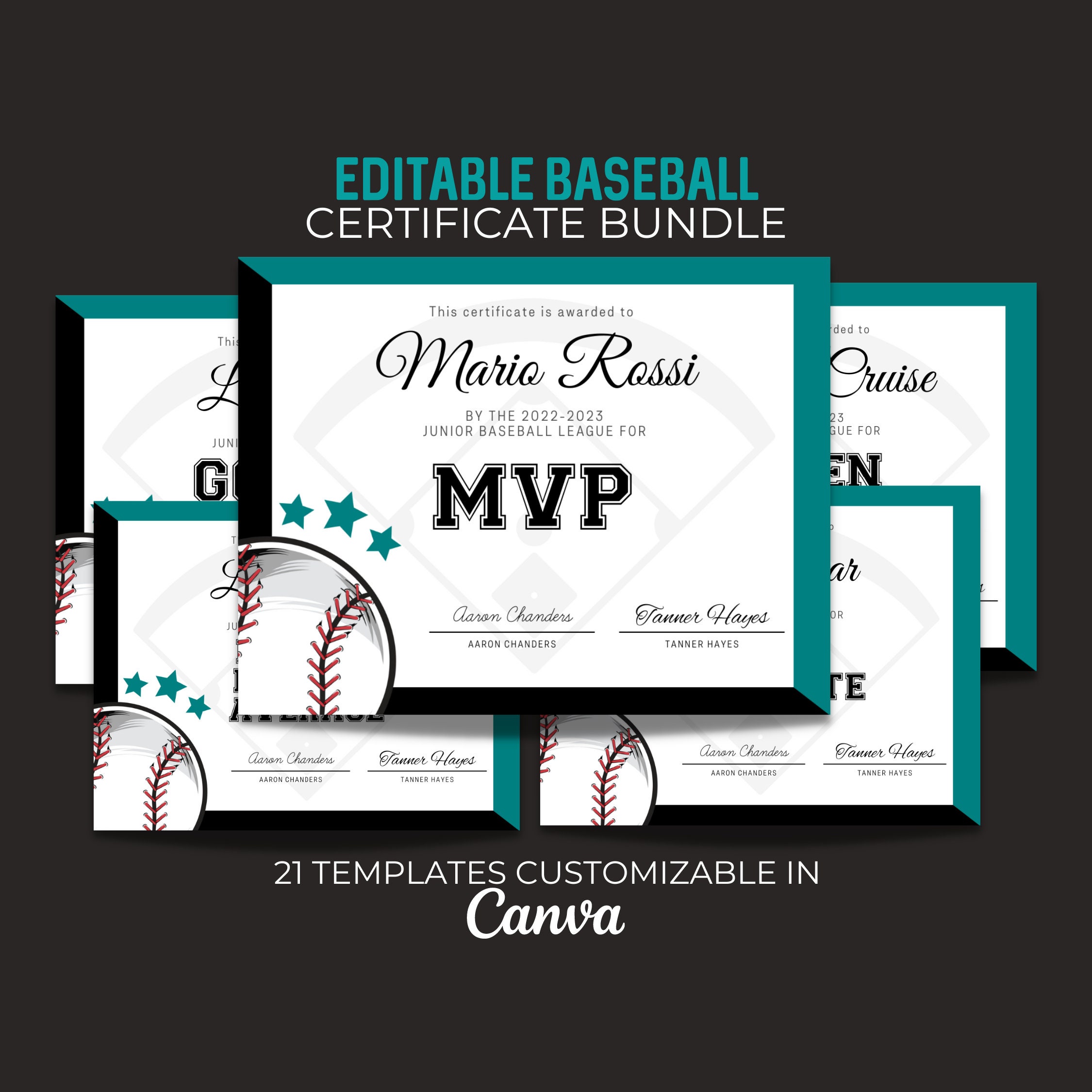 Editable Baseball Award Certificate Bundle Canva Template - Etsy Australia