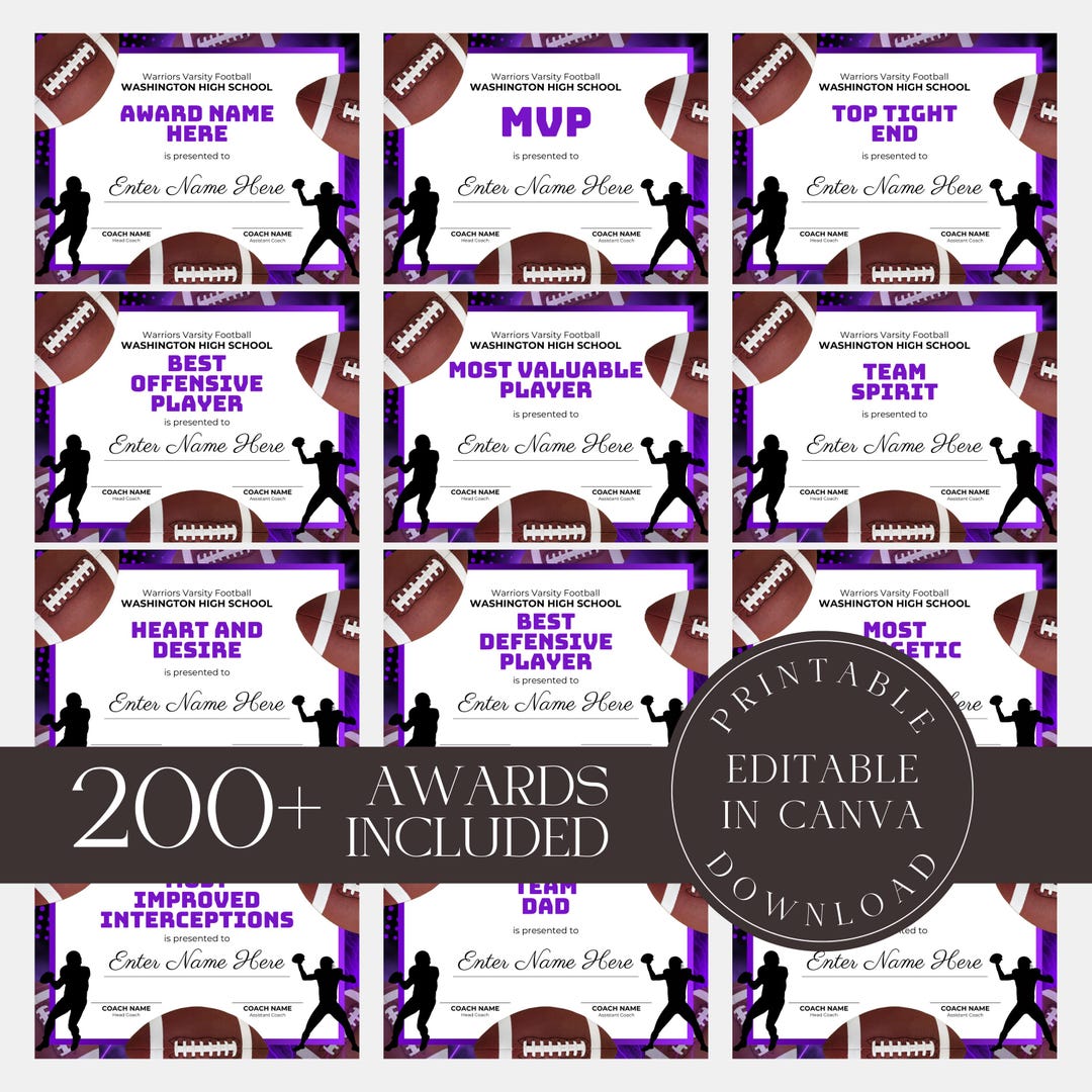 Editable Football Award Certificate Bundle 294 Canva Templates - Etsy