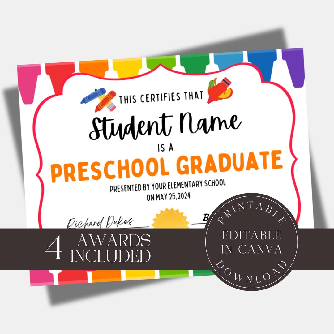 Editable Preschool Award, Elementary PRE-K Classroom Award Certificate ...