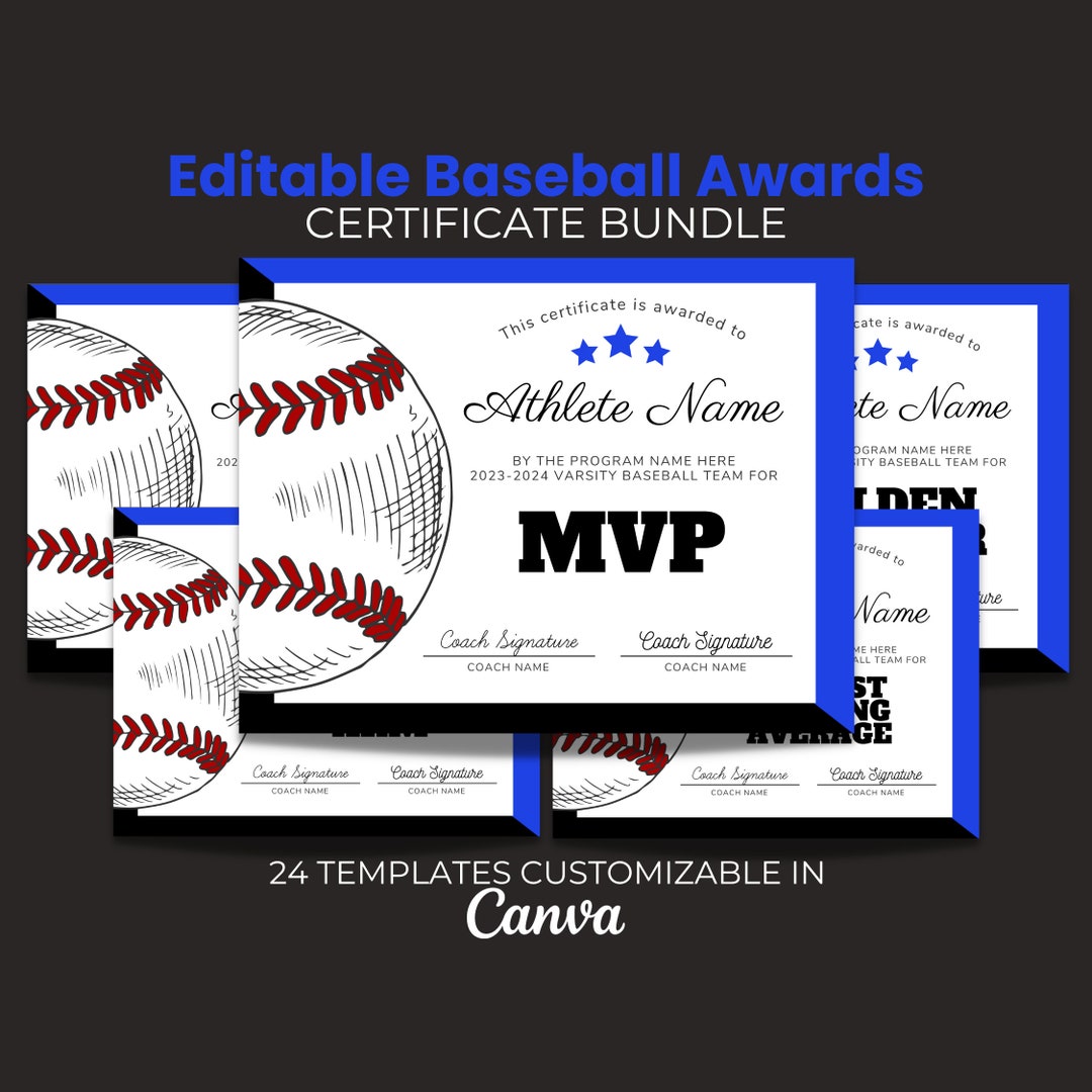 Baseball Awards Printable, Baseball Team Certificate Bundle, Canva ...