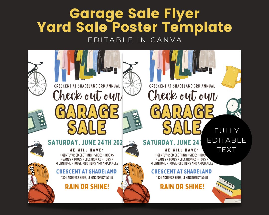 Editable Yard Sale Flyer Garage Sale Flyer Neighborhood Yard - Etsy