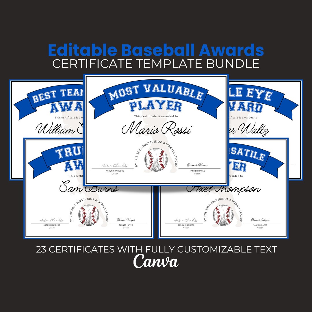Editable Baseball Awards Printable, Baseball Team Certificate Bundle ...