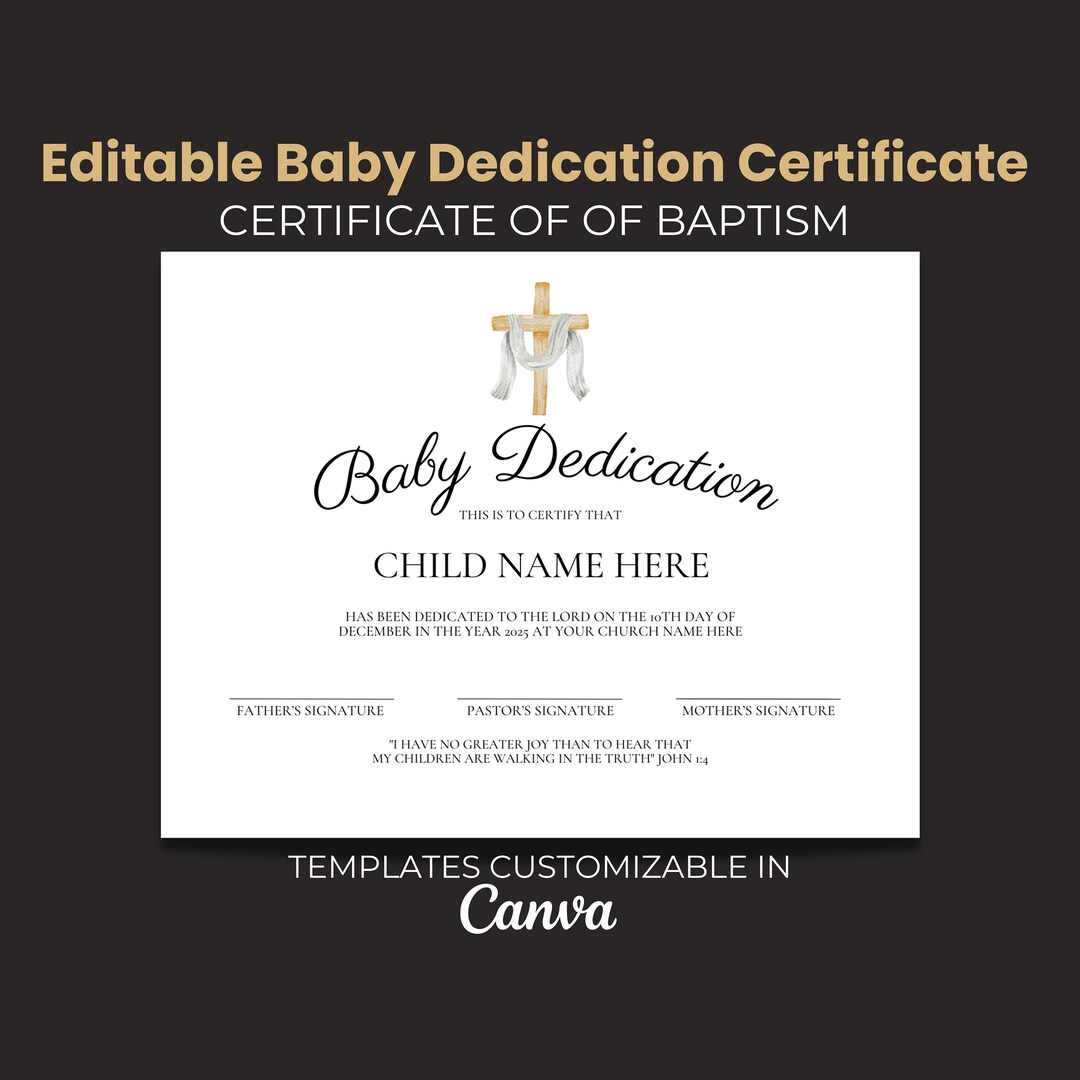 Editable Dedication Certificate, Baptism Certificate Template ...