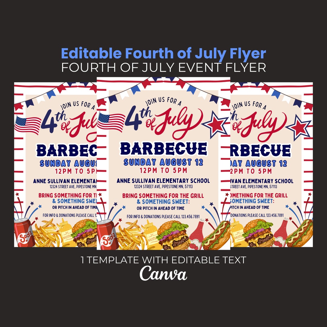 Editable 4th of July Barbecue Flyer, Fourth of July BBQ Sign ...