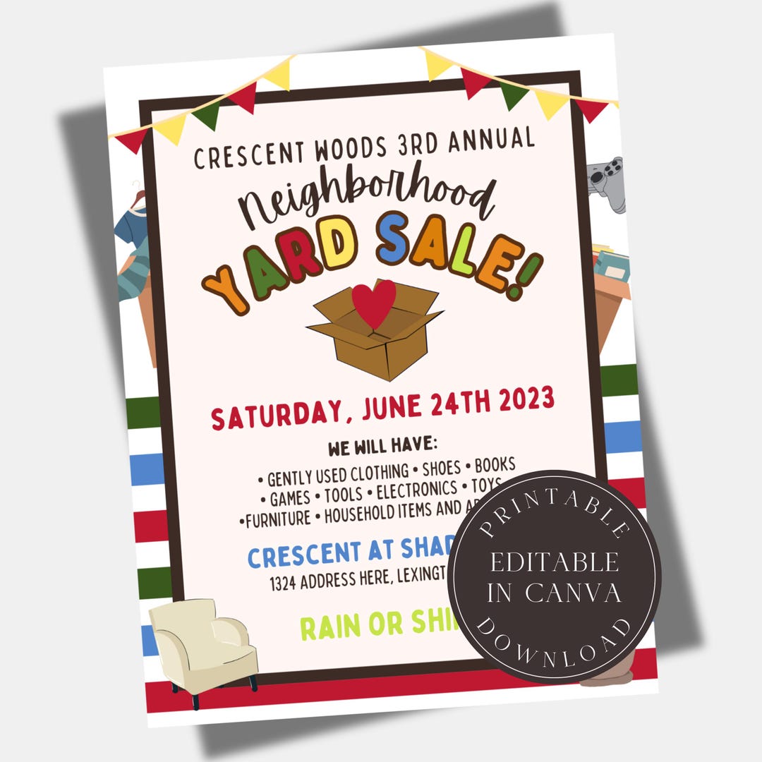 Editable Yard Sale Flyer Garage Sale Flyer Neighborhood Yard Sale ...