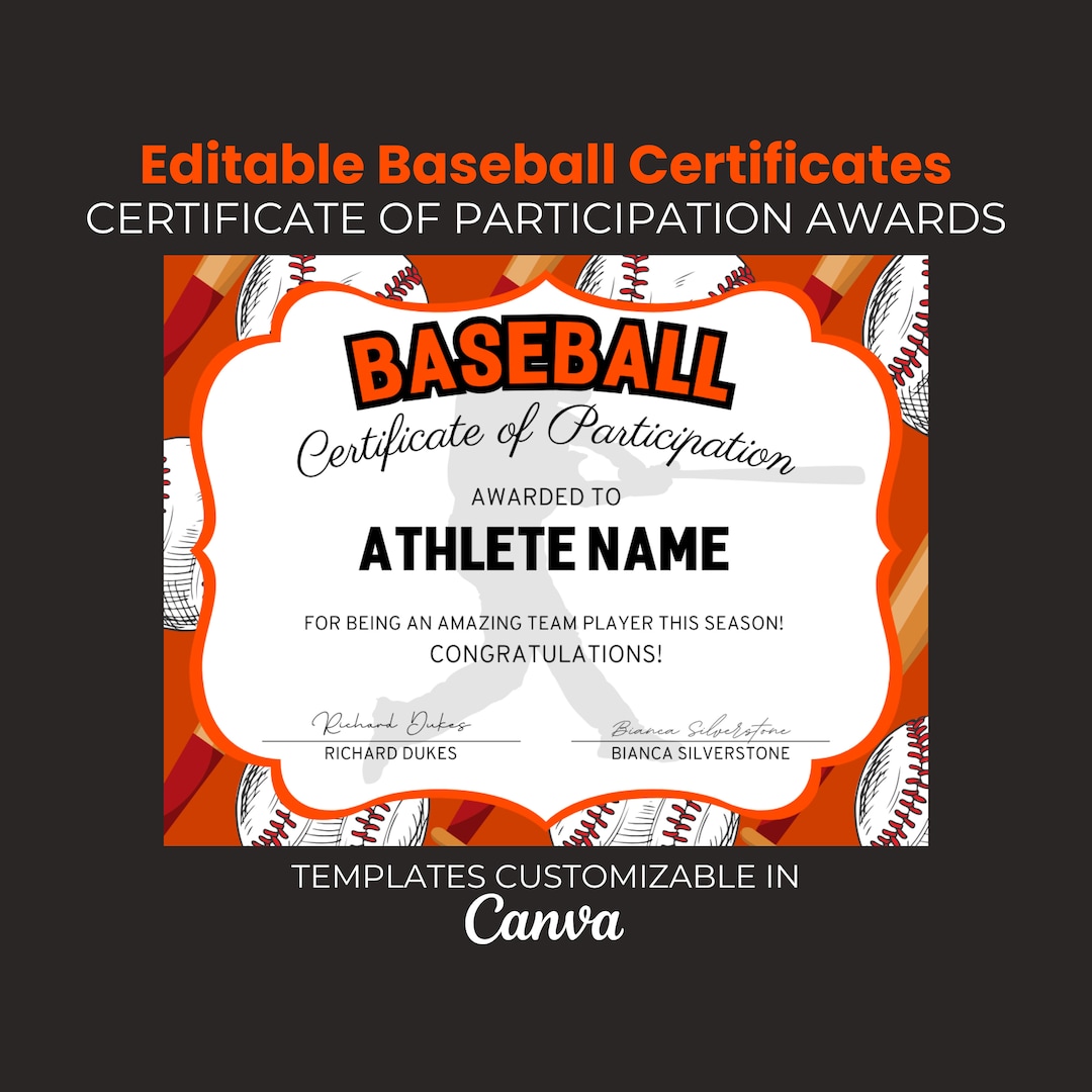 Baseball Awards Printable, Baseball Team Certificate Bundle, Editable ...