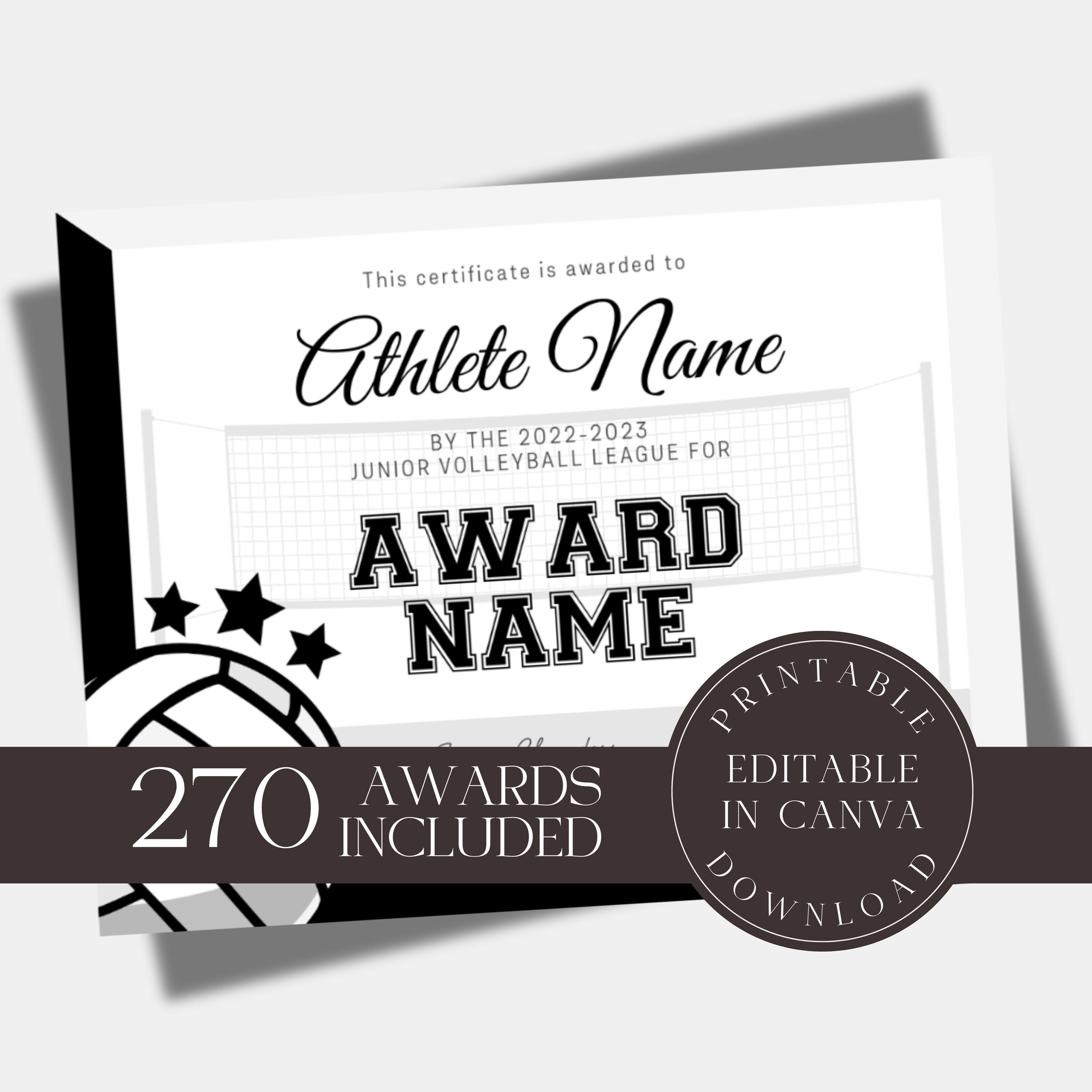 Volleyball Awards Certificates Bundle Editable Team Certificates (canva ...