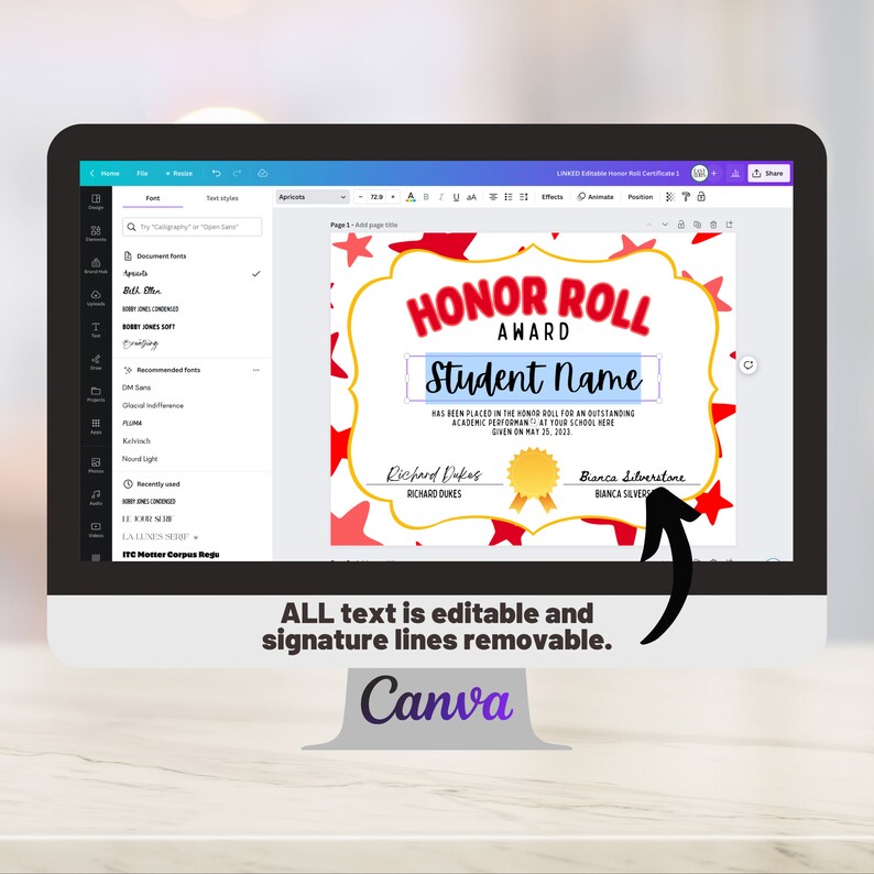 Editable School Honor Roll Certificate Classroom Academic - Etsy