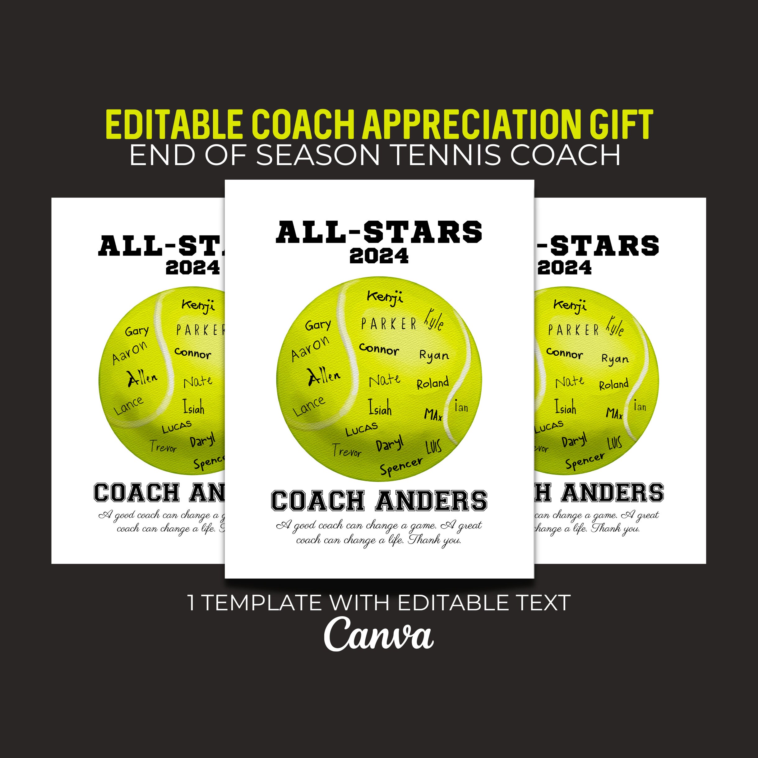 Editable Coach Appreciation Gift Tennis Coach Thank You Card - Etsy