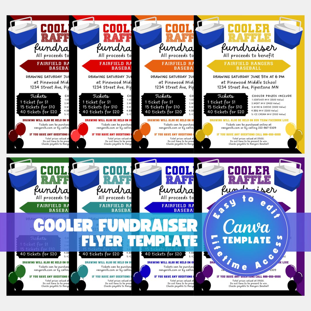 Cooler Raffle Fundraiser Flyer Editable Template (canva) - Etsy