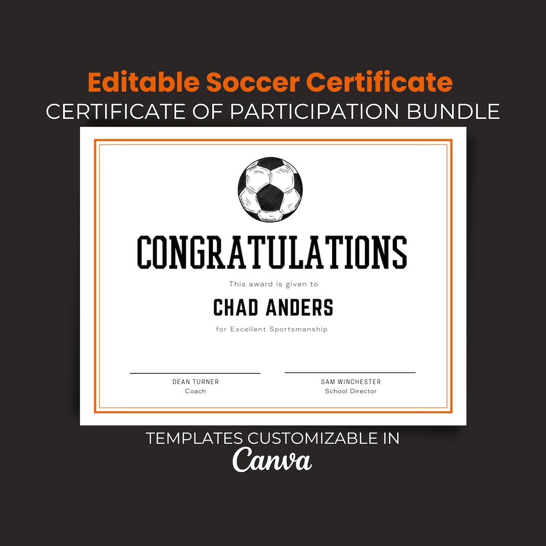 Editable Soccer Award Certificate Bundle, Template Bundle, Printable ...