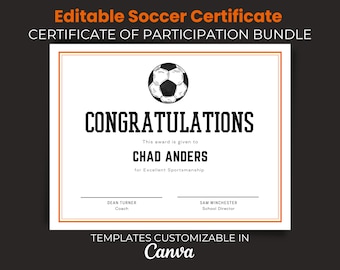 Editable Soccer Award Certificate, End of Season Soccer Awards ...