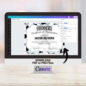 Editable Soccer Award Certificate Bundle Team Party Gift (canva ...