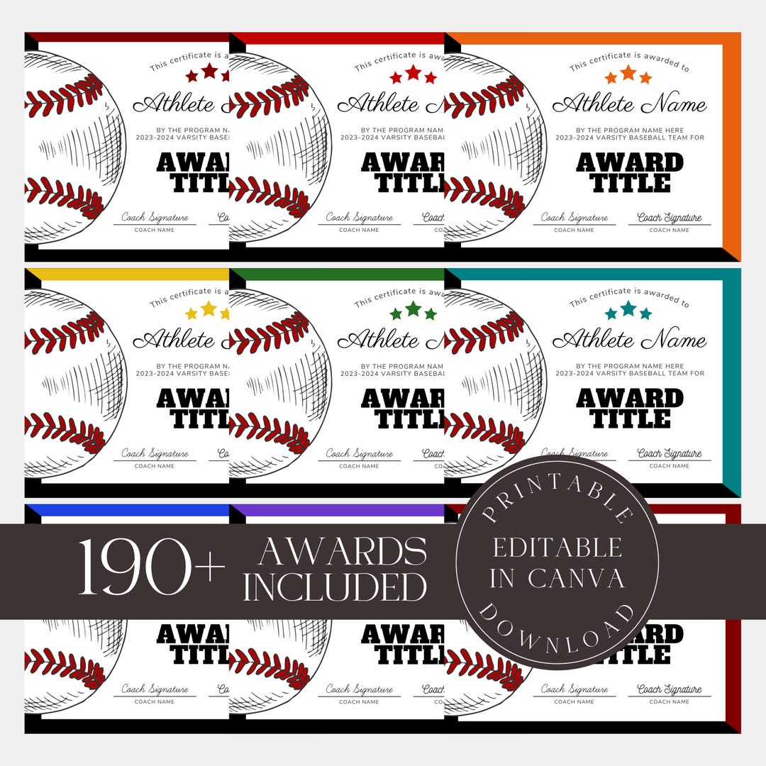 Personalized Baseball Award Certificates Custom Team Awards Baseball ...