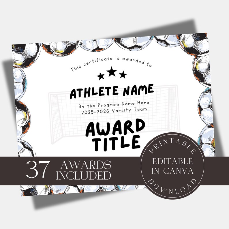 Personalized Soccer Award Certificates Printable Team Awards (canva ...
