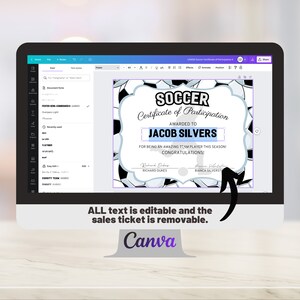 Editable Soccer Award Certificate Bundle Team Party Gift (canva ...