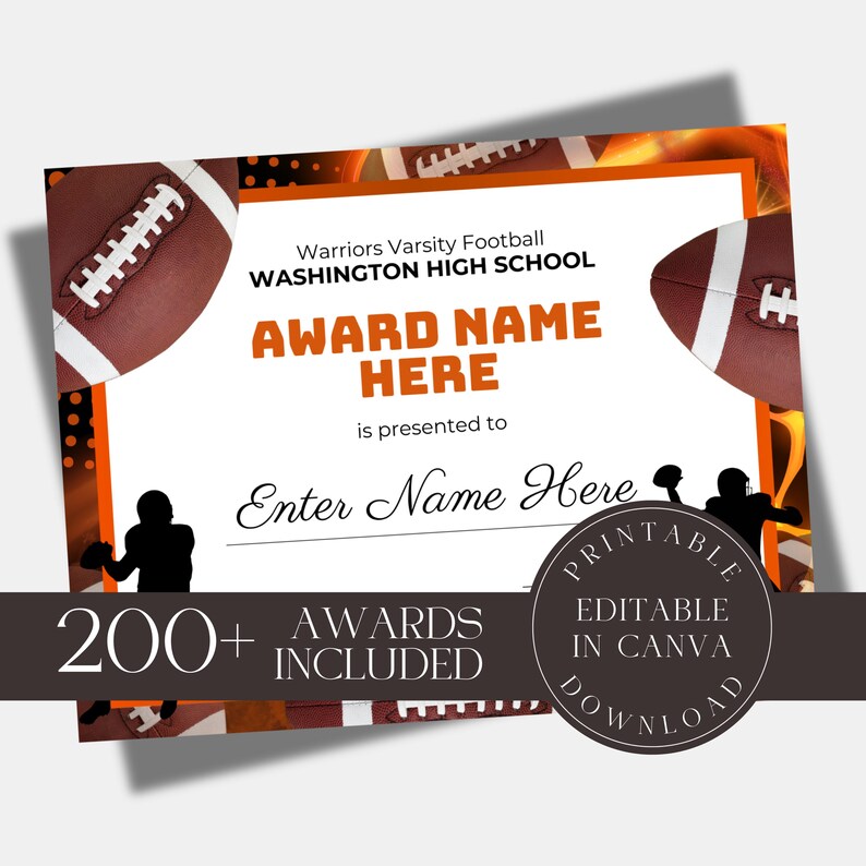 Editable Football Awards Template, Custom Football Award Certificates ...