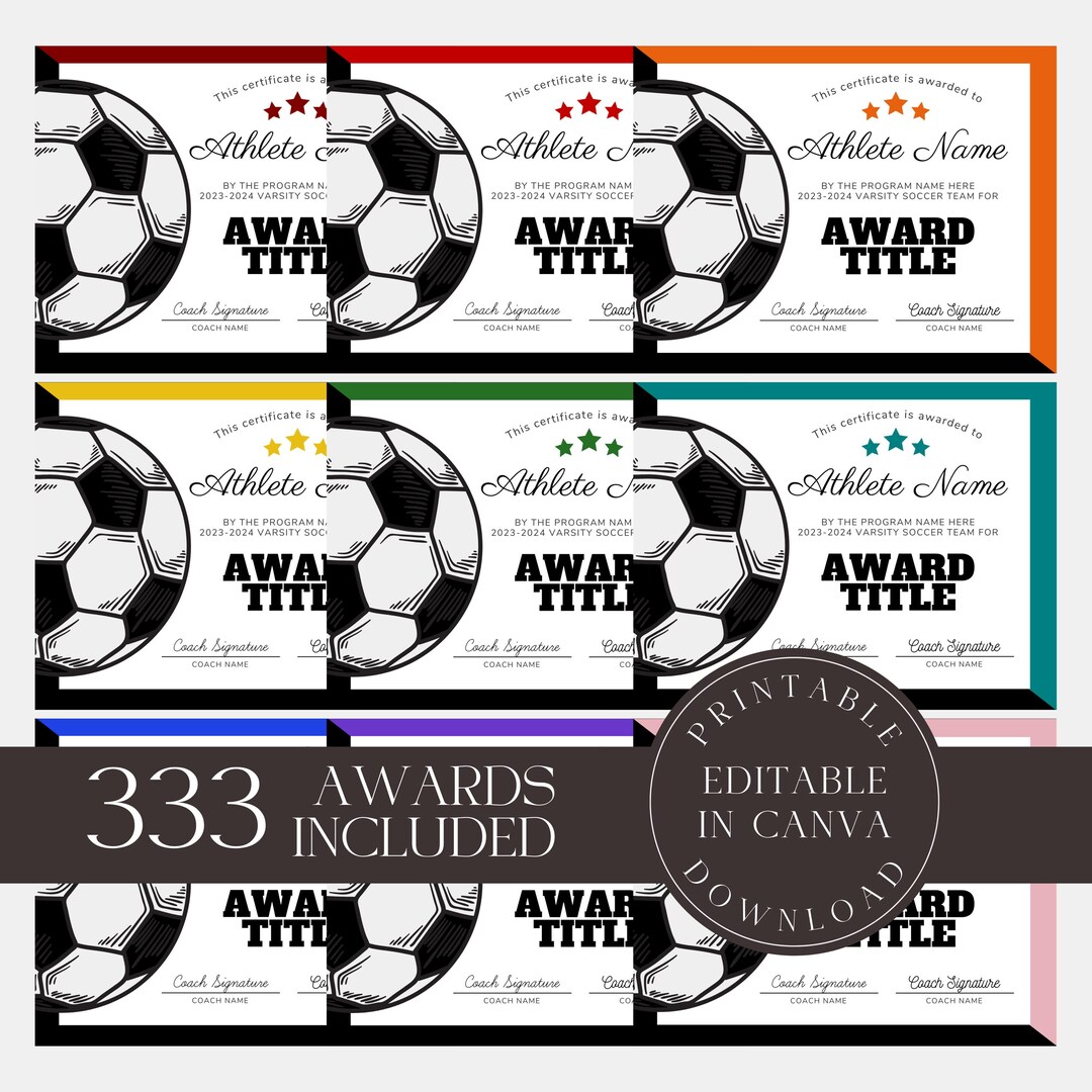 Editable Soccer Award Certificate Bundle Template Bundle Printable Team ...