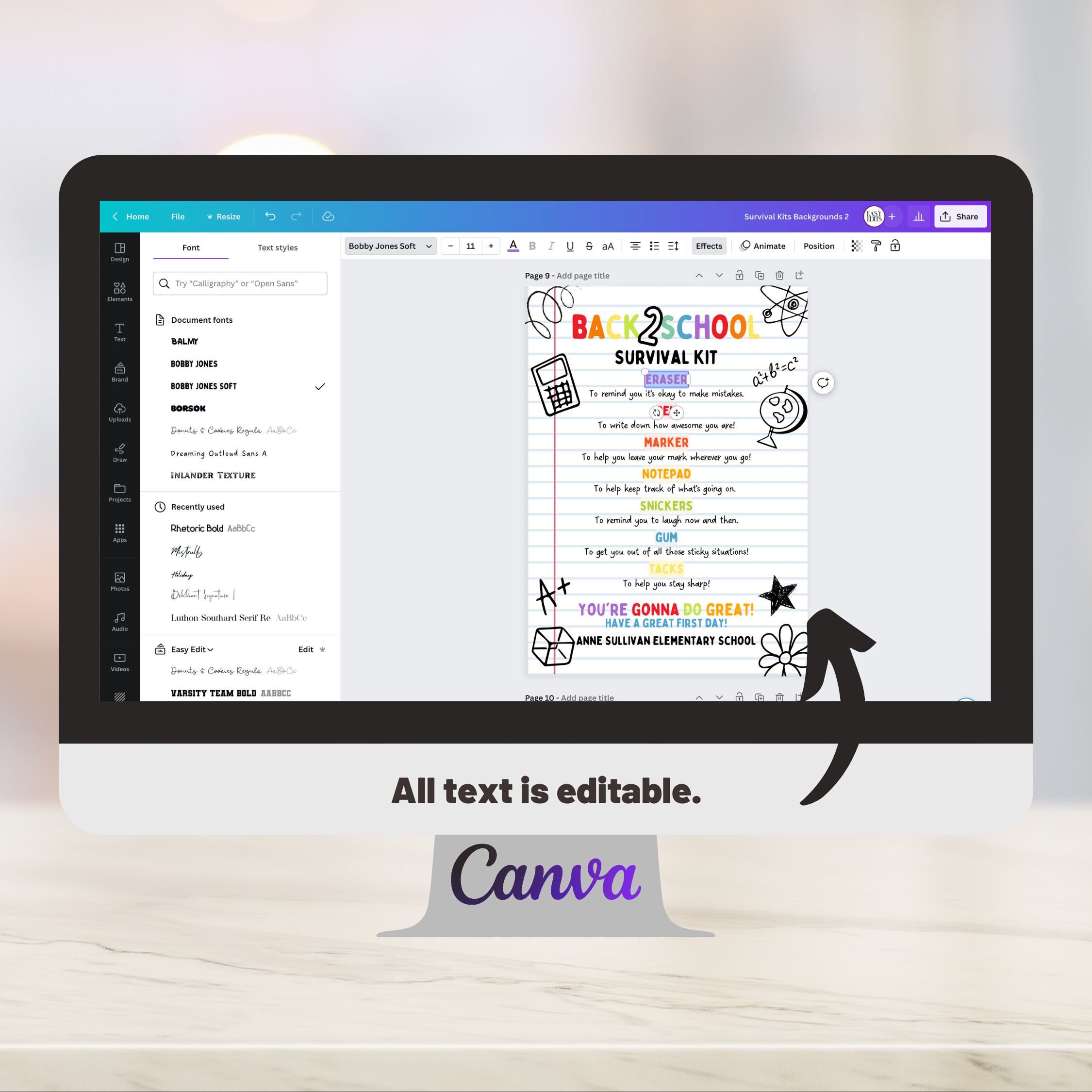 Editable Back to School Survival Kit Card Staff Teacher Gift - Etsy