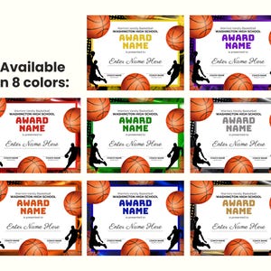 Basketball Awards Certificate Bundle Editable Canva Templates (digital ...