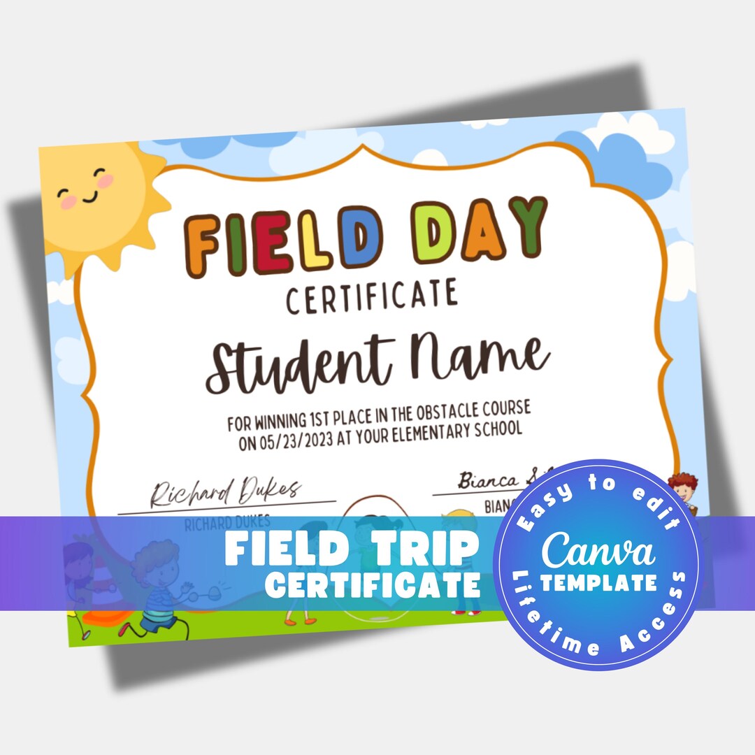 Editable School Field Day Award Certificate Canva Template (digital ...
