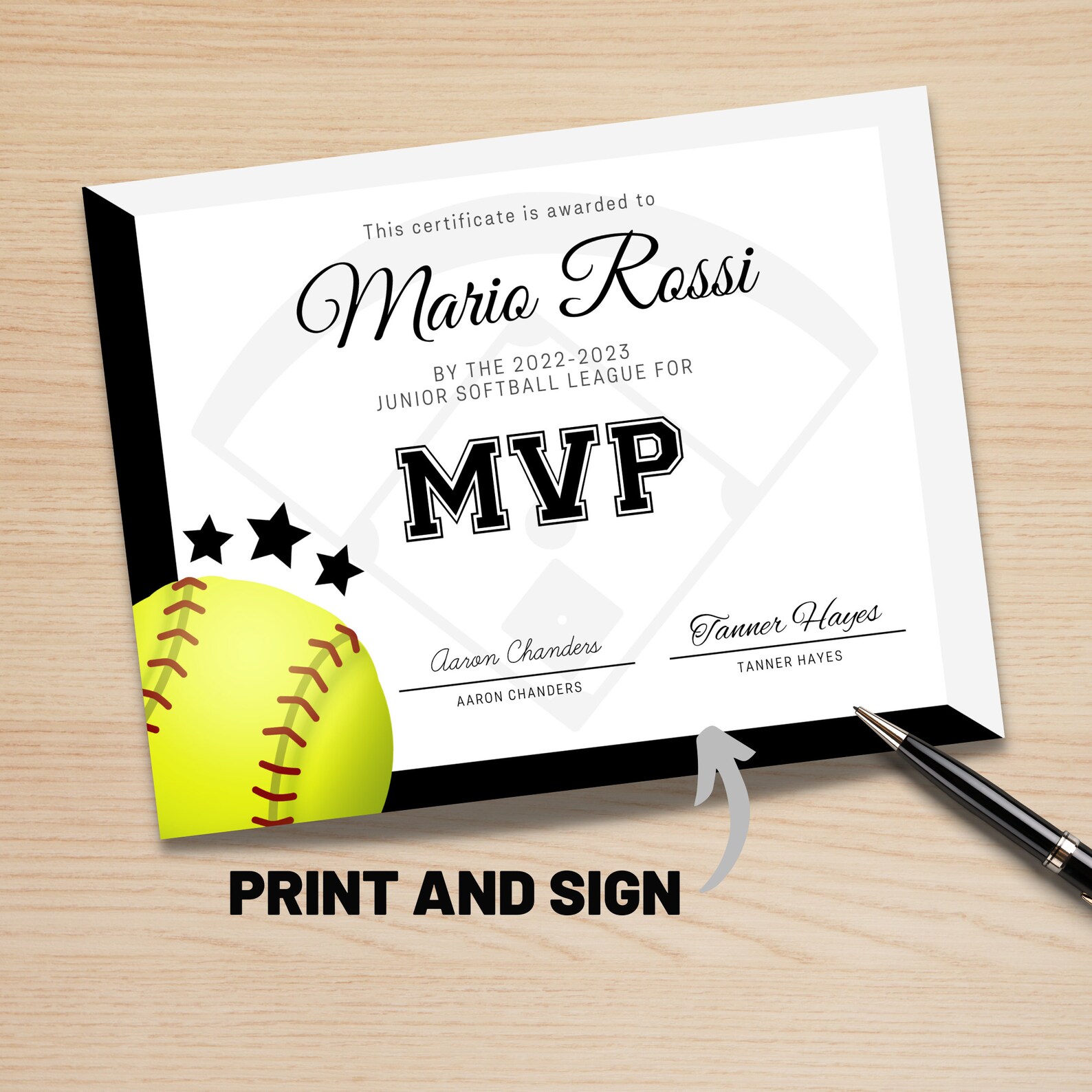 Editable Softball Awards Team Certificate Canva Template (digital ...