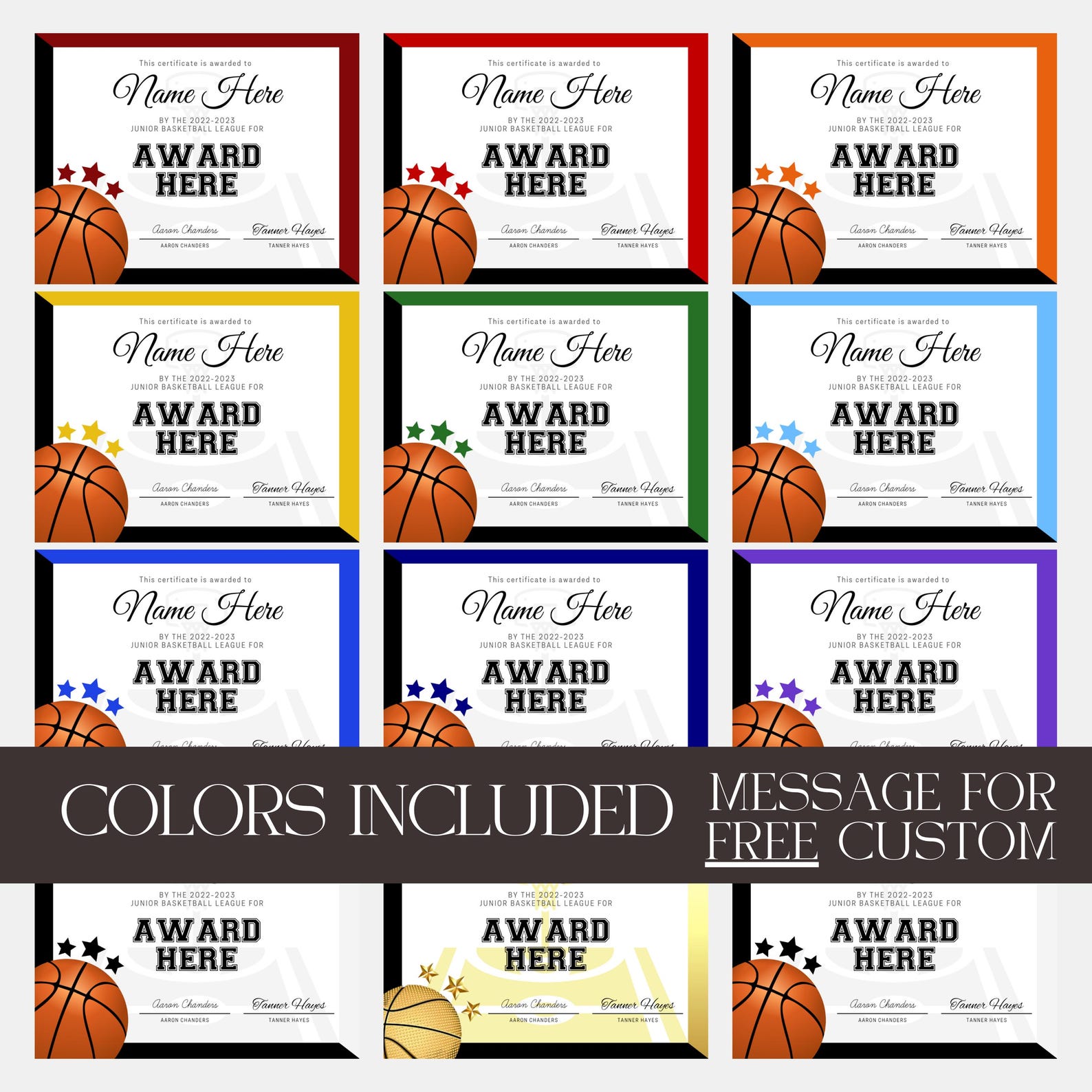 Editable Basketball Awards Team Certificate Canva Template (digital ...