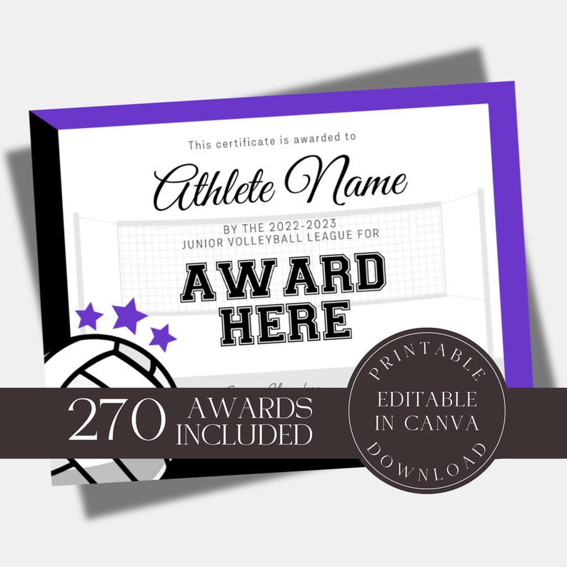 Editable Volleyball Awards Template, Custom Volleyball Award ...