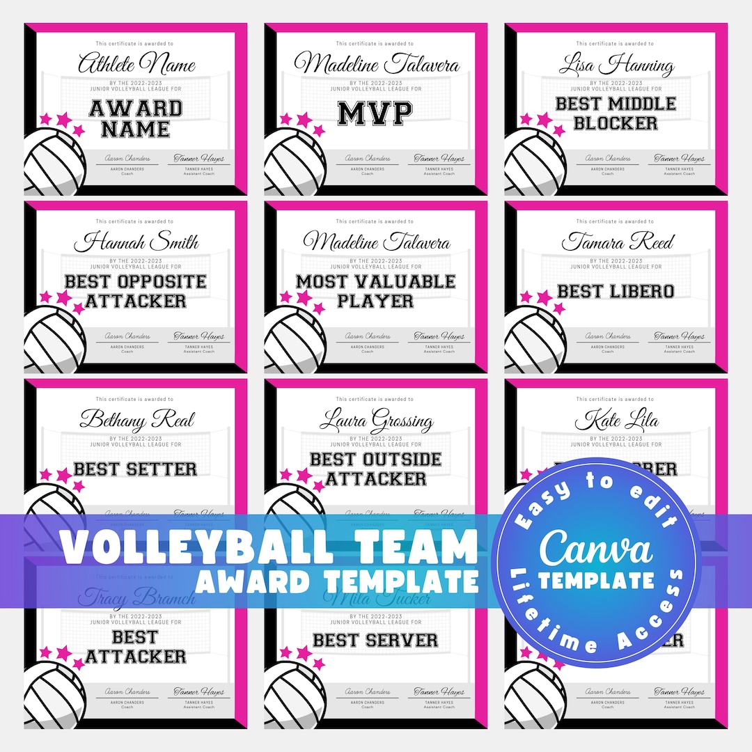 Editable Volleyball Award Certificates Team MVP Ceremony (canva PDF) - Etsy