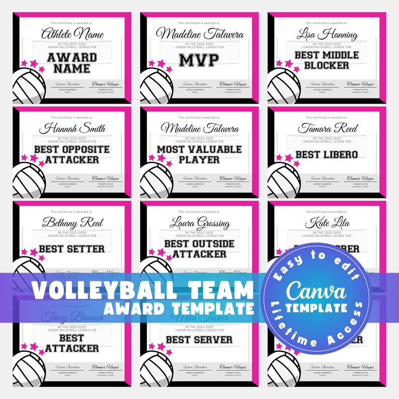 Editable Volleyball Award Certificates Team MVP Ceremony (canva PDF) - Etsy