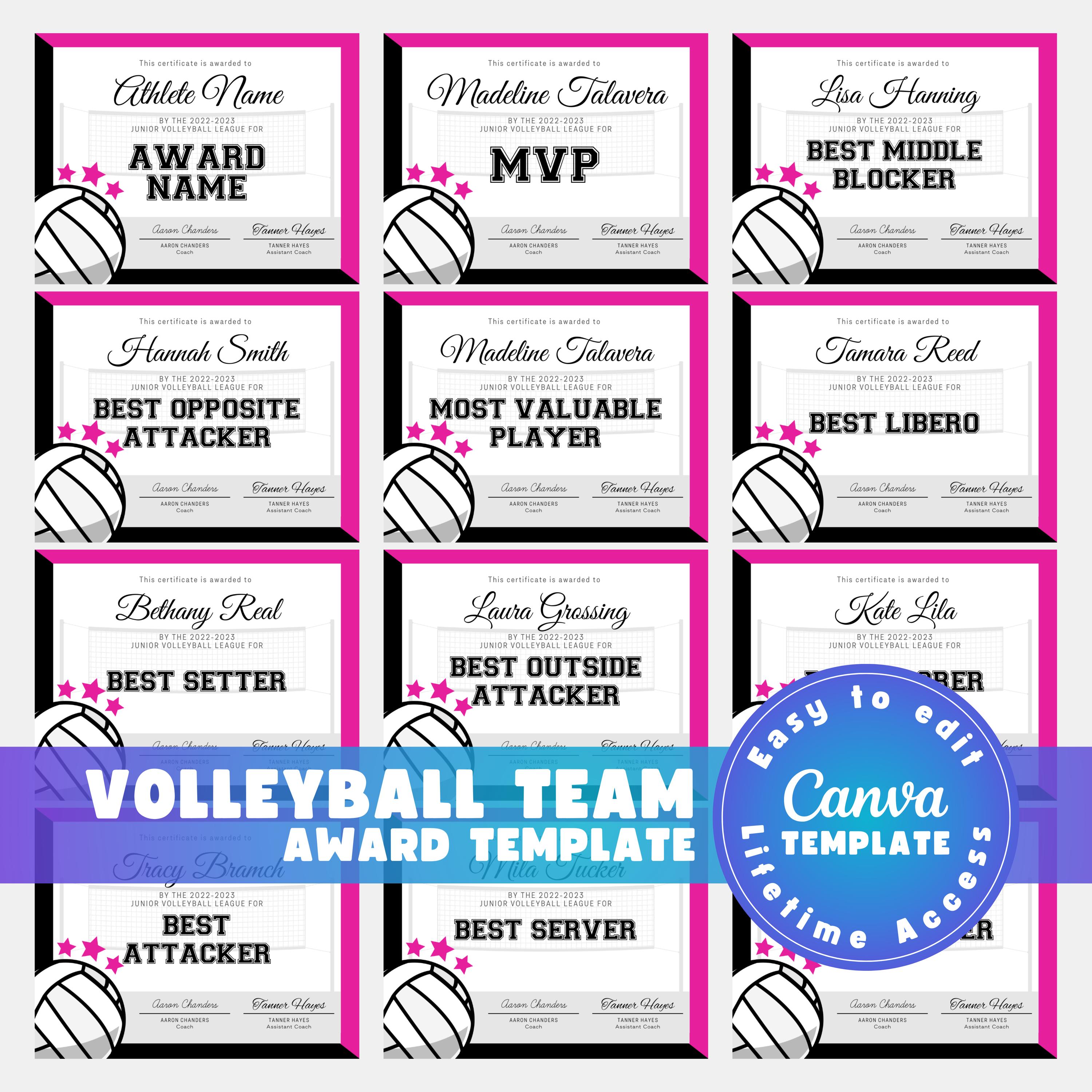 Editable Volleyball Award Certificates Team MVP Ceremony (canva PDF) - Etsy
