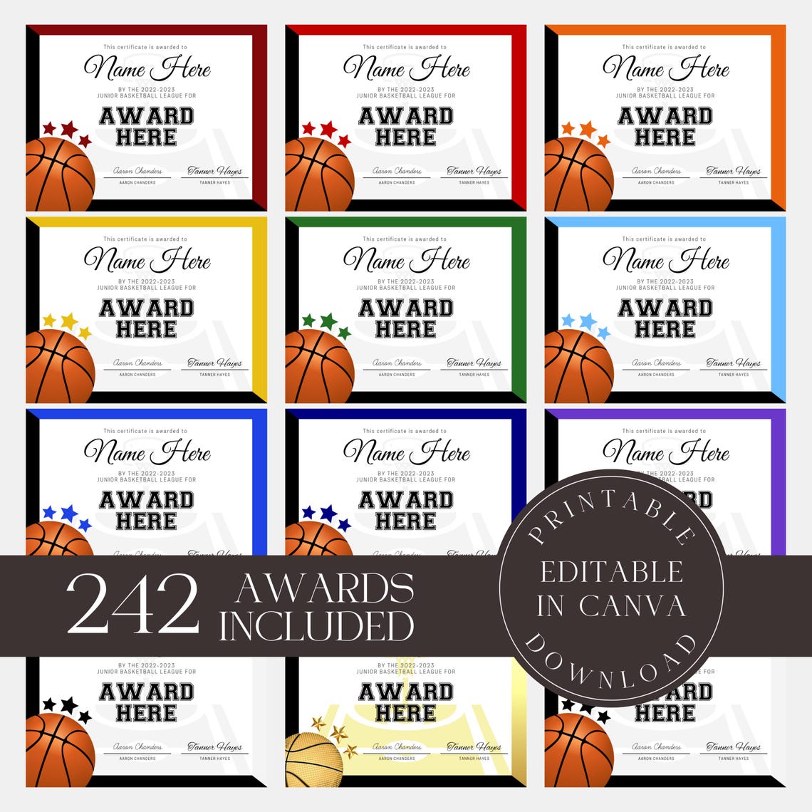 Editable Basketball Award Certificates, Basketball Awards Bundle Canva ...