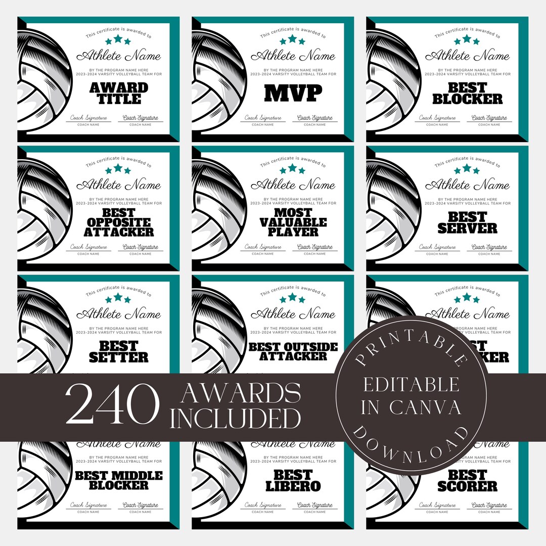 Editable Volleyball Awards Bundle Volleyball Certificates Printable ...