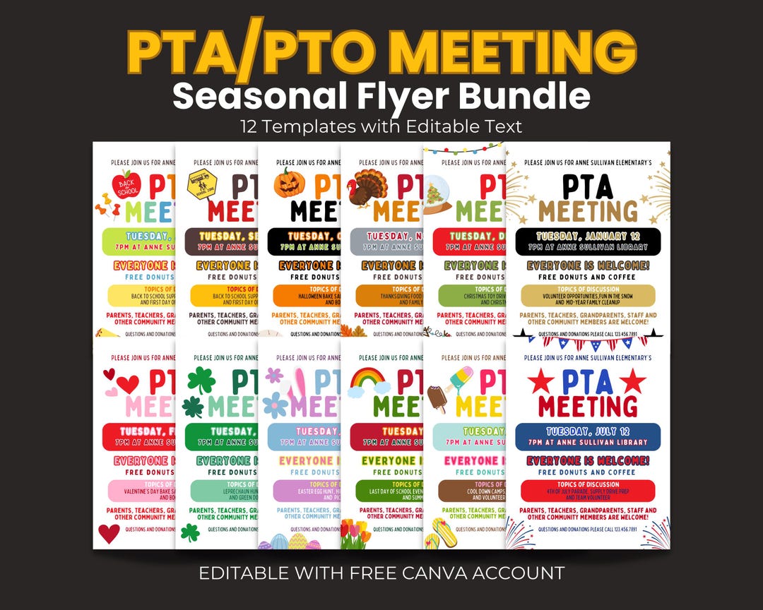 Saisonale PTA PTO Meetings Flyer Bundle Vorlage Druckbare Handout ...