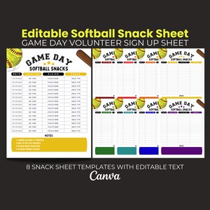 Editable Softball Snack Sign up Sheet, Game Day Schedule Template ...