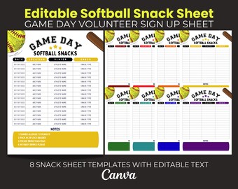 Editable Baseball Team Snack Sign up Sheet, Tball Schedule Canva ...