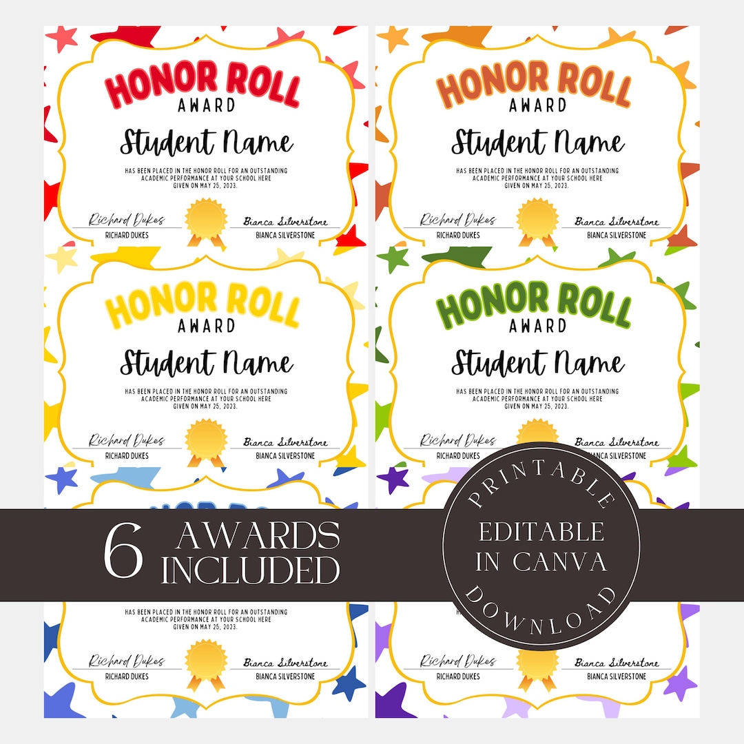 Editable School Honor Roll Certificate Classroom Academic Excellence ...