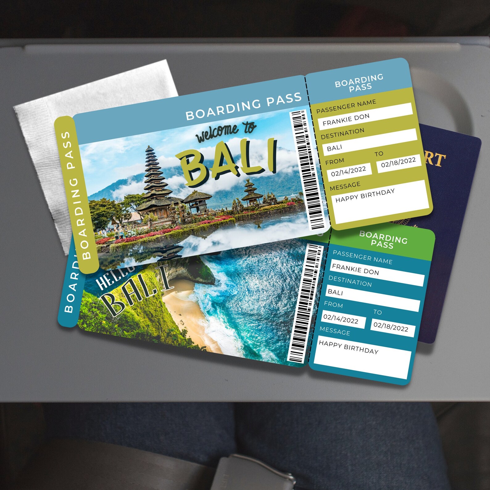 Editable Boarding Pass Bali Vacation Printable Ticket - Etsy