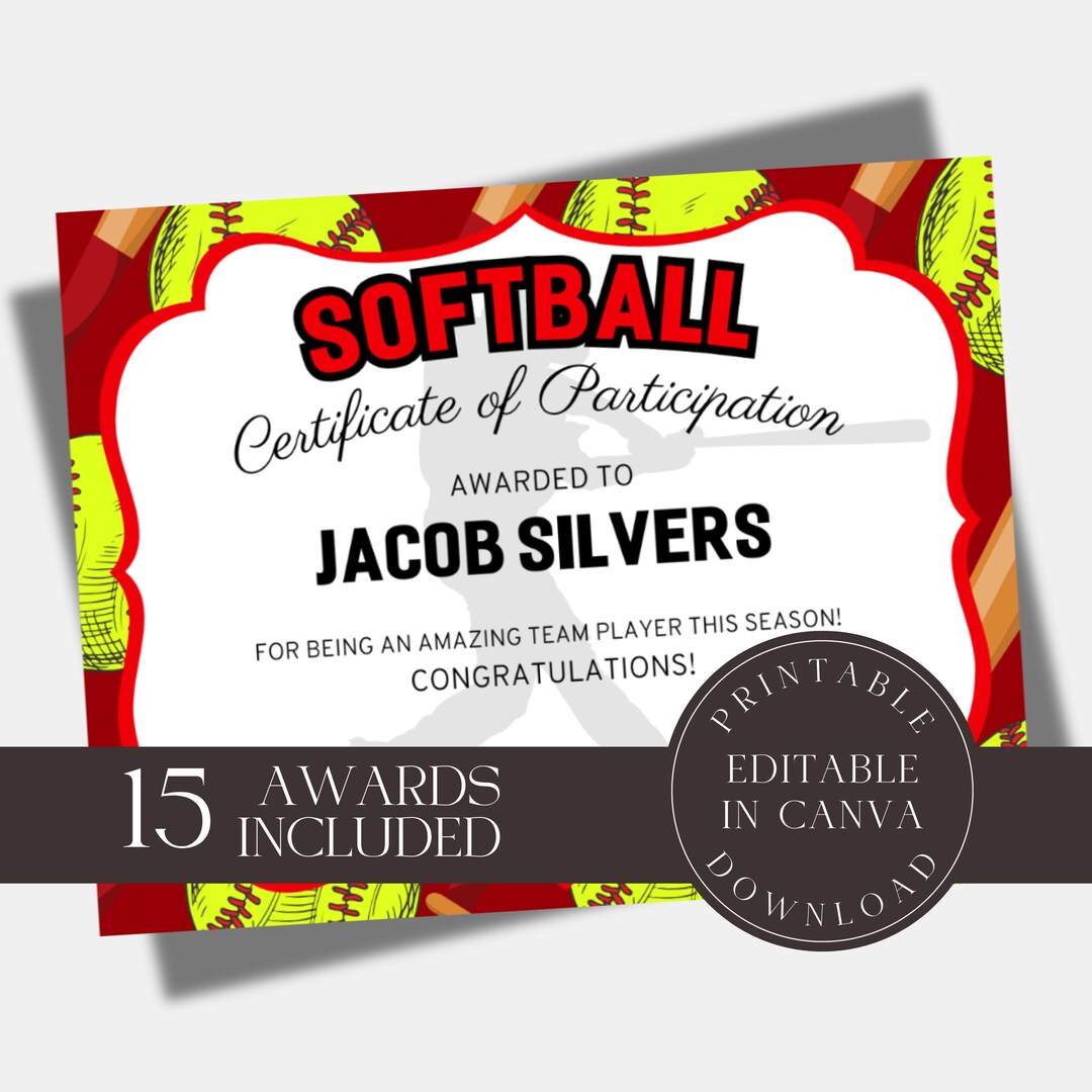 Editable Softball Awards Printable Softball Team Certificate Bundle ...