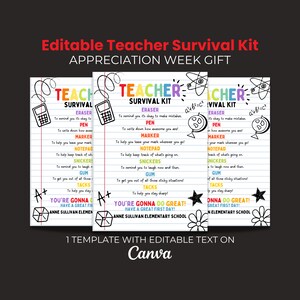 Editable Teacher Survival Kit Card, Back to School Teacher Gift ...