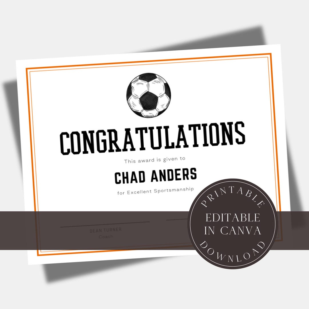 Editable Soccer Football Awards Template, Custom Soccer Award ...