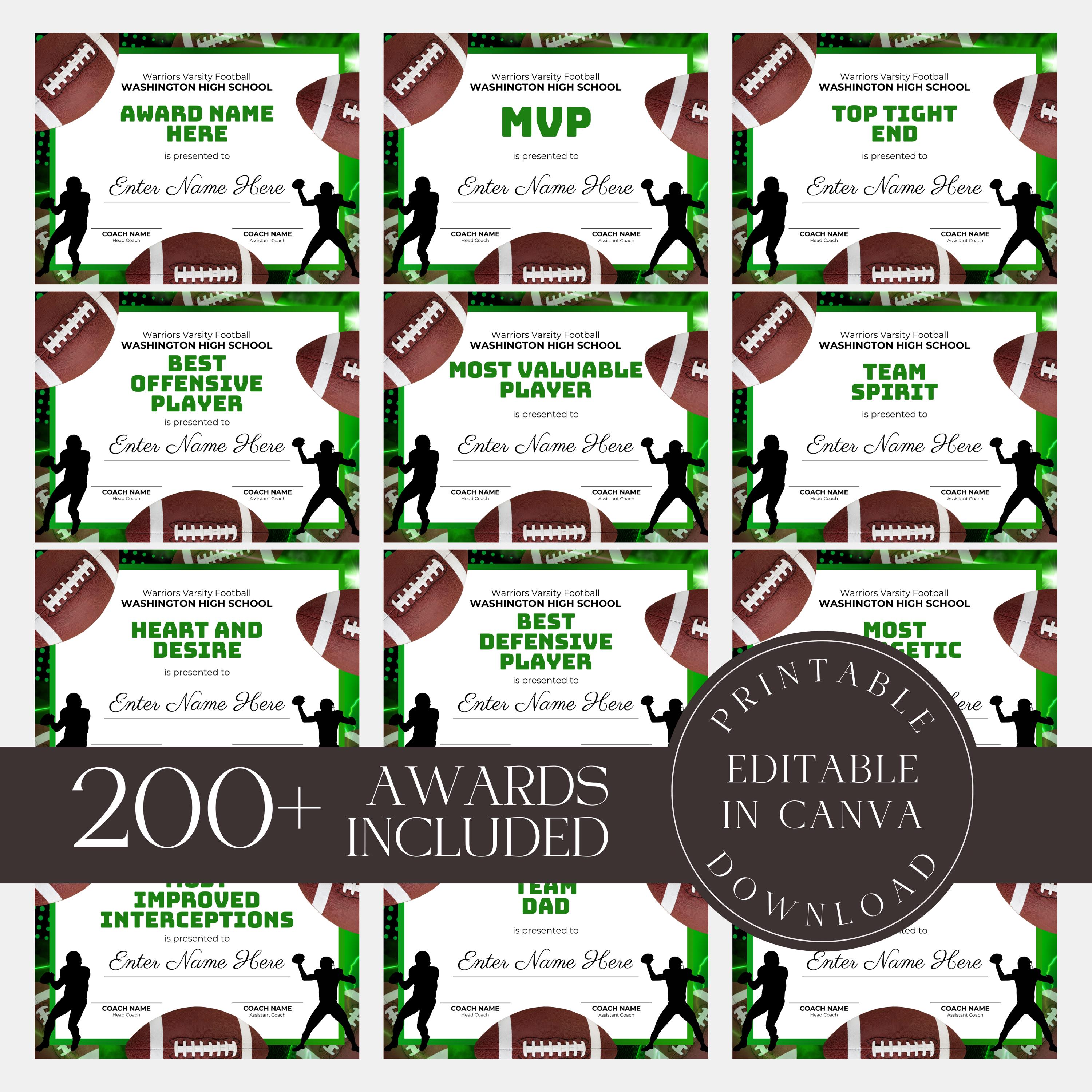 Editable Football Awards Template, Custom Football Award Certificates ...